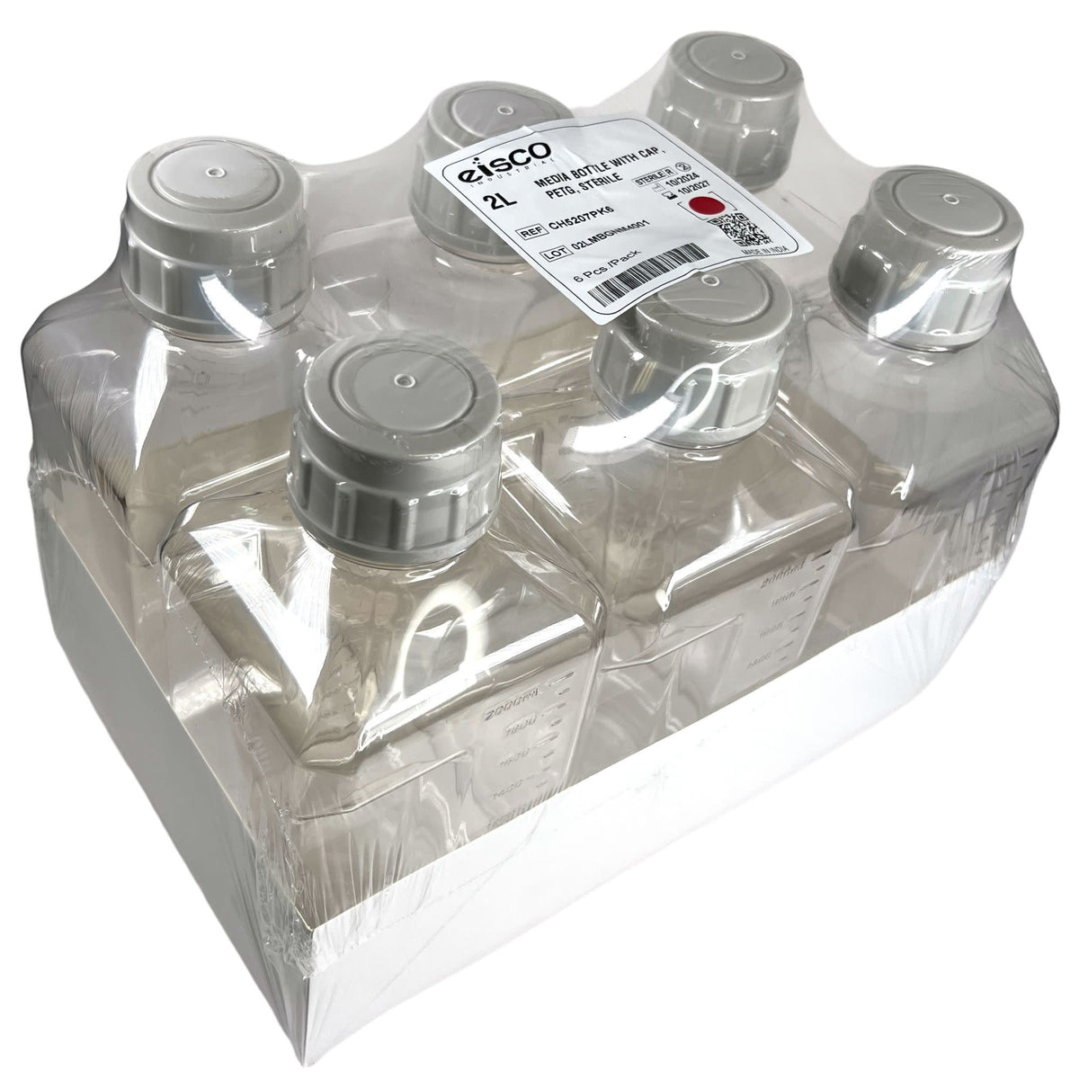 Pack of 6, 2L Sterile PETG Media Bottles with HDPE Caps, Square, Leak ...