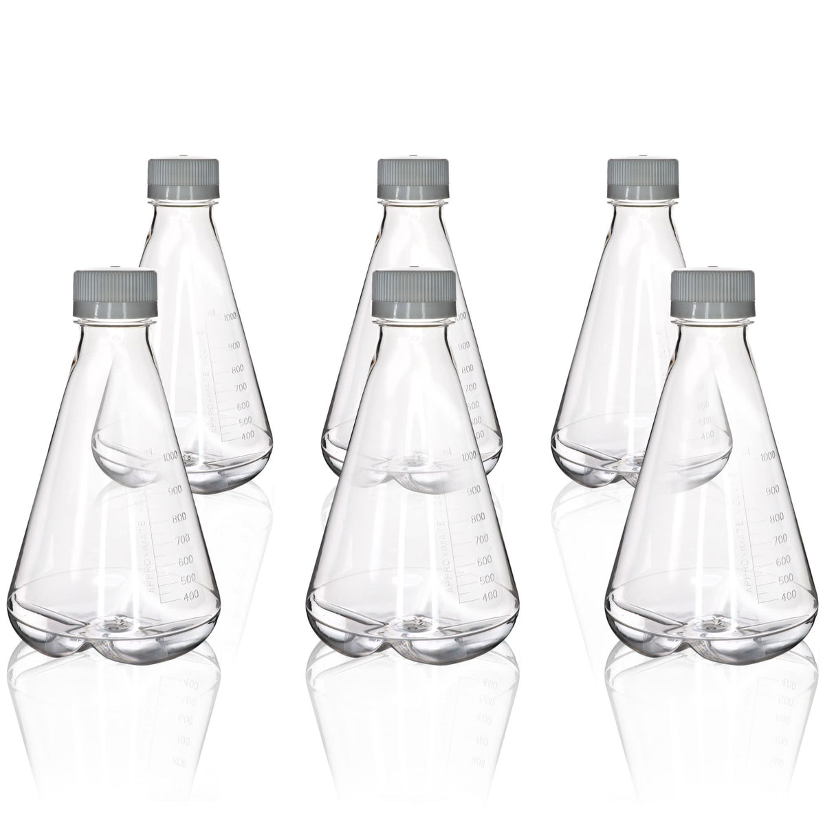 Eisco - Pack of 6, 1L Sterile PETG Erlenmeyer Flasks, Non-Vented, Baff ...