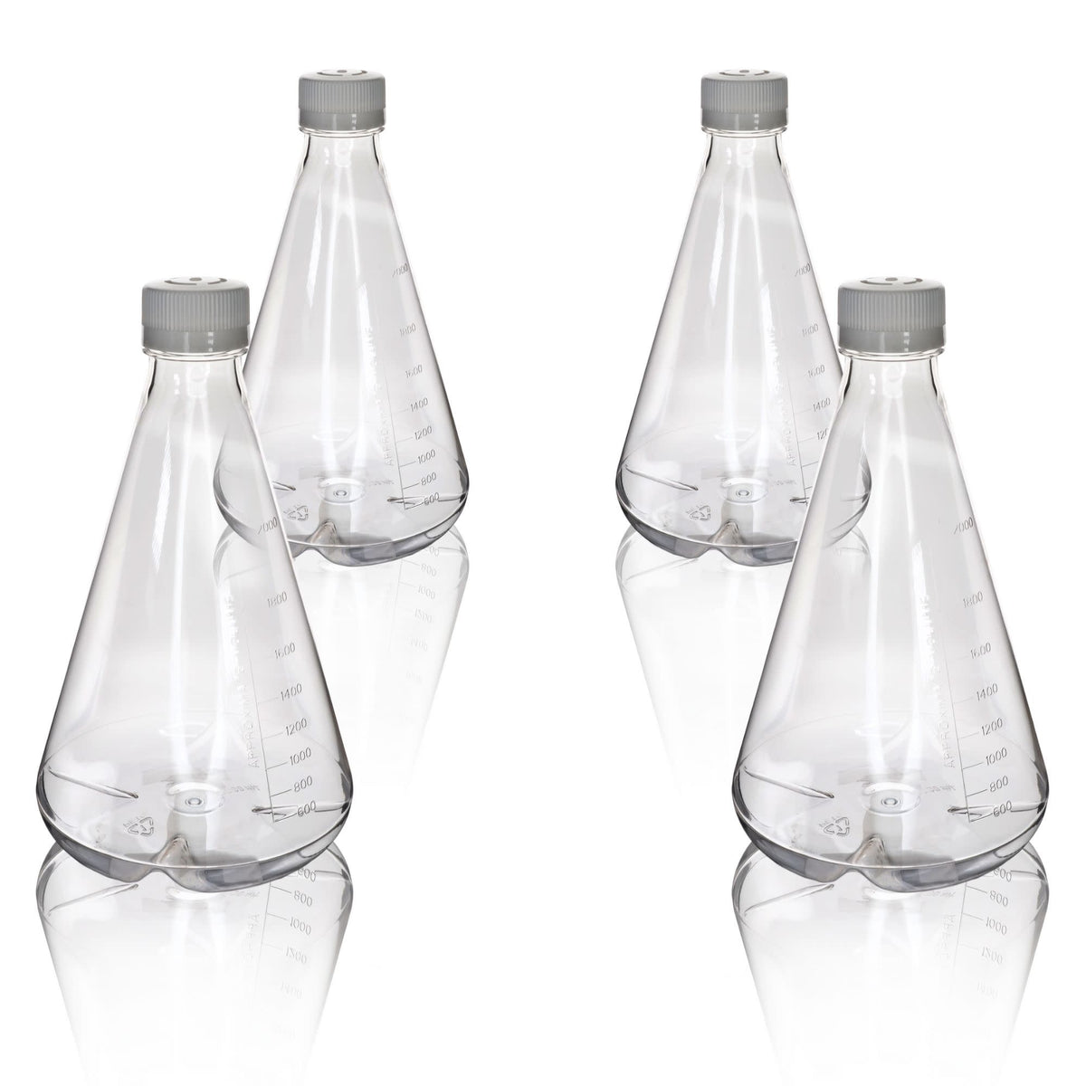 Pack of 4, 2L Sterile PETG Erlenmeyer Flasks, Vented, Baffled Bottom, — Eisco Industrial