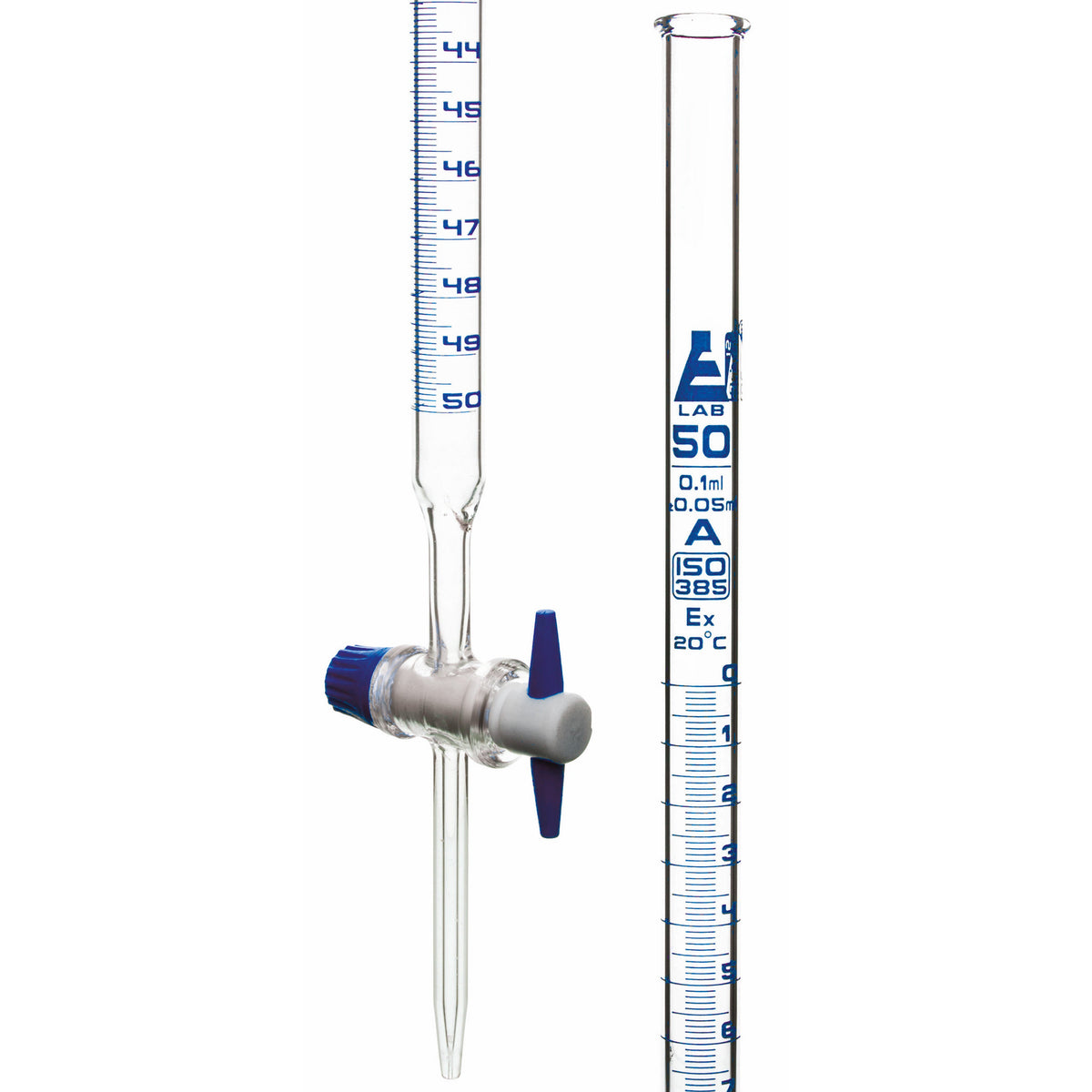 Borosilicate Glass Graduated Burette with PTFE Stopcock, 50 ml, 0.1 ml ...